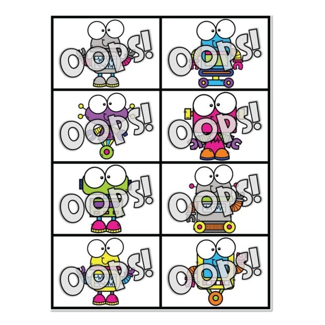 Sight Word Oops Game - Oops Cards - Robots - Lucky Little Learners