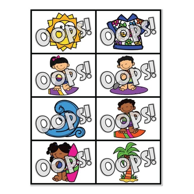 Sight Word Oops Game - Oops Cards - Summer - Lucky Little Learners