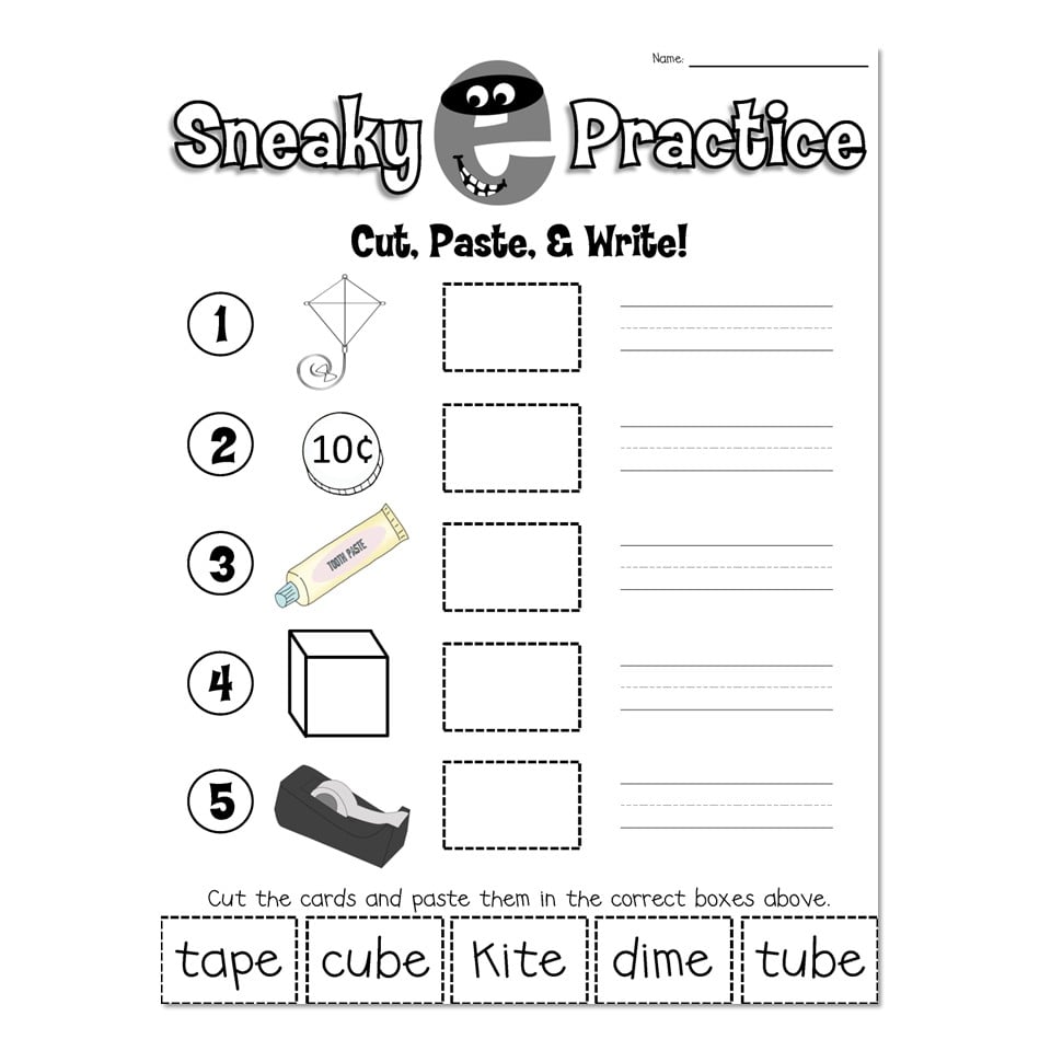 Sneaky E - Cut Paste and Write - Lucky Little Learners