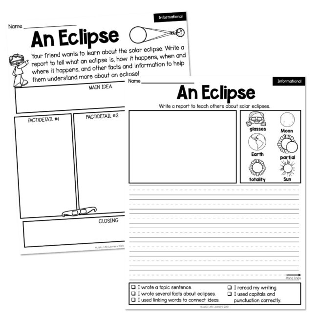 Solar Eclipse - Informational Writing Prompt - Lucky Little Learners