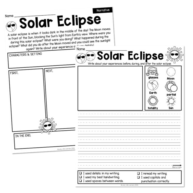 Solar Eclipse - Narrative Writing Prompt - Lucky Little Learners