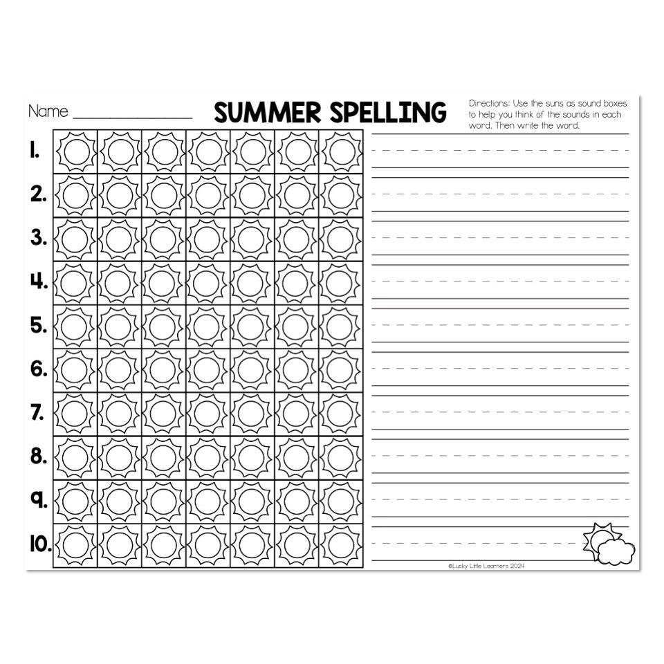 Sound Mapping Spelling - Longer Words - Summer Suns - Lucky Little Learners