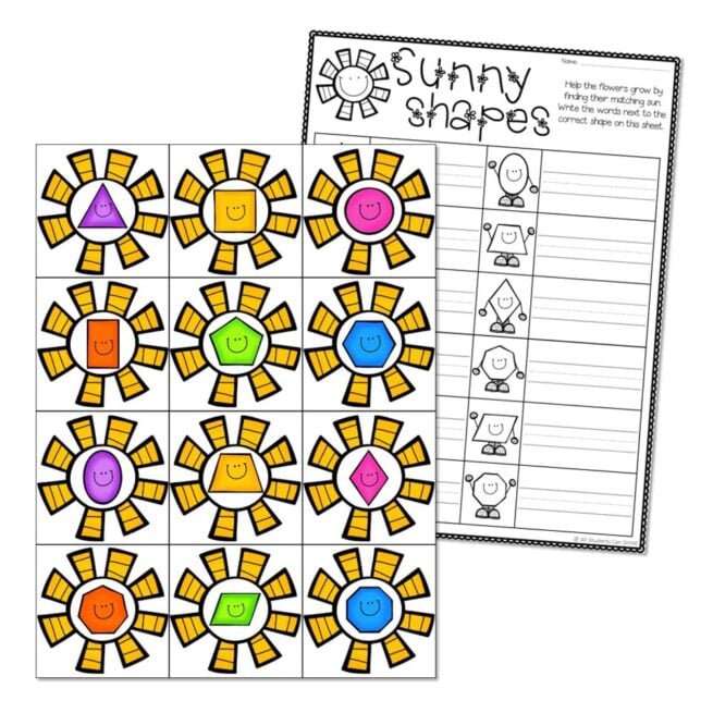 Spring Centers - Math - Sunny Shapes - Lucky Little Learners