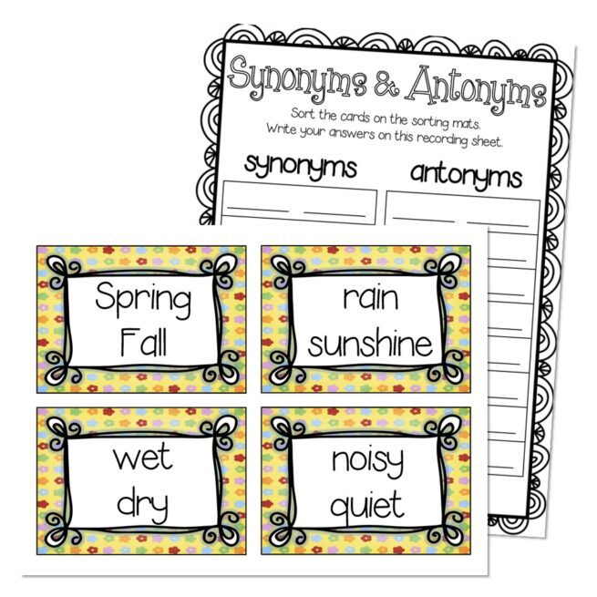 Spring Literacy Activities - Synonym and Antonym Sort - Lucky Little ...