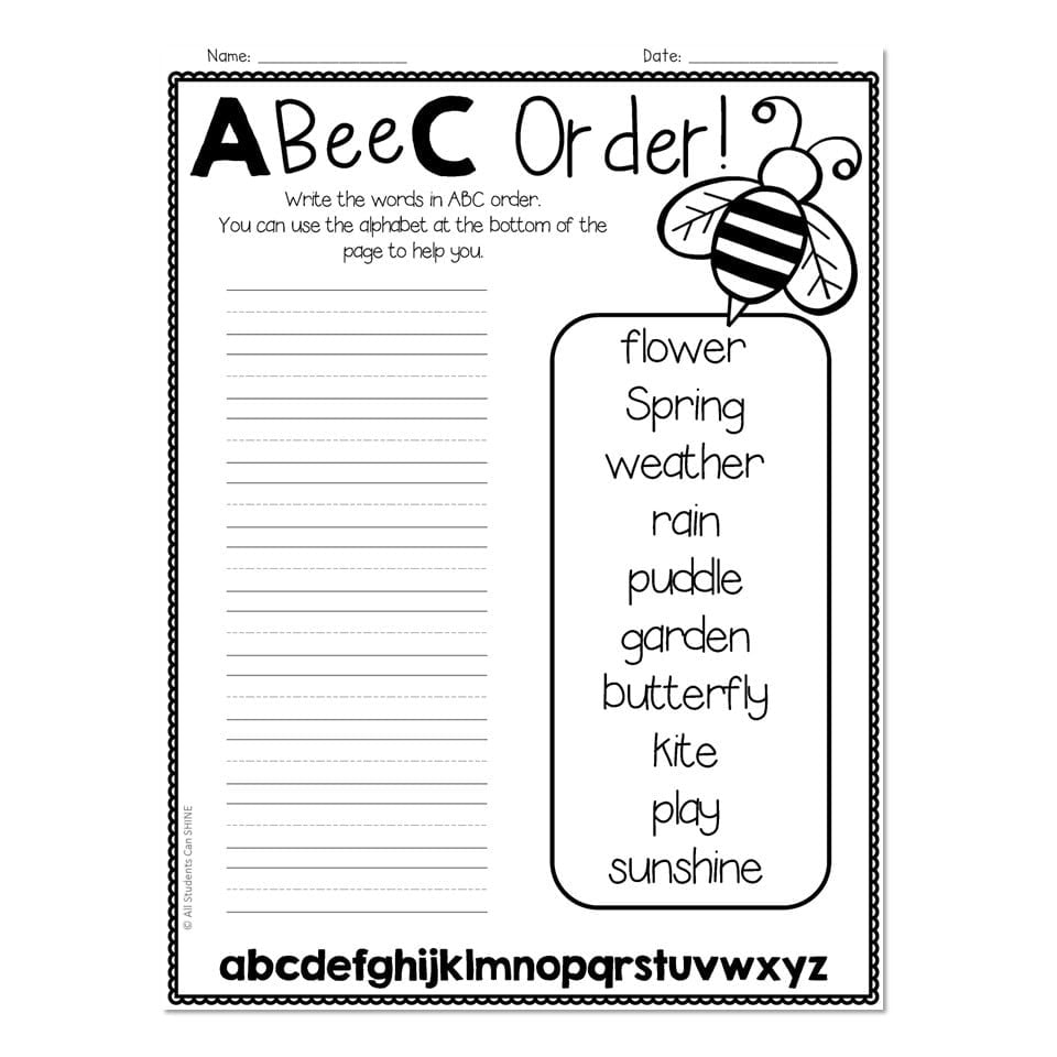 Spring Literacy Printables - ABC Order - Lucky Little Learners