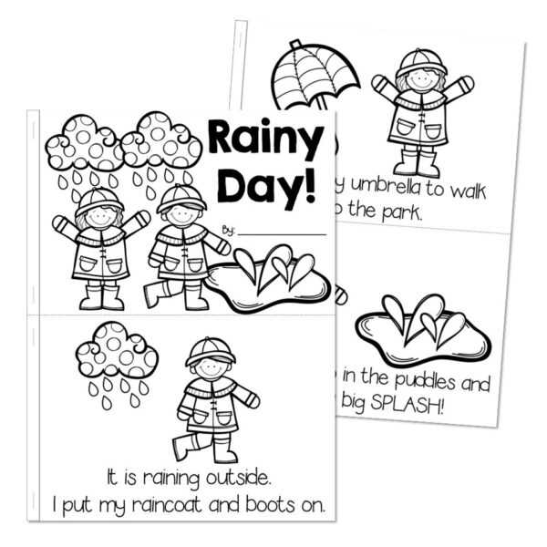 Spring Literacy Printables - Rainy Day Mini Reader - Lucky Little Learners