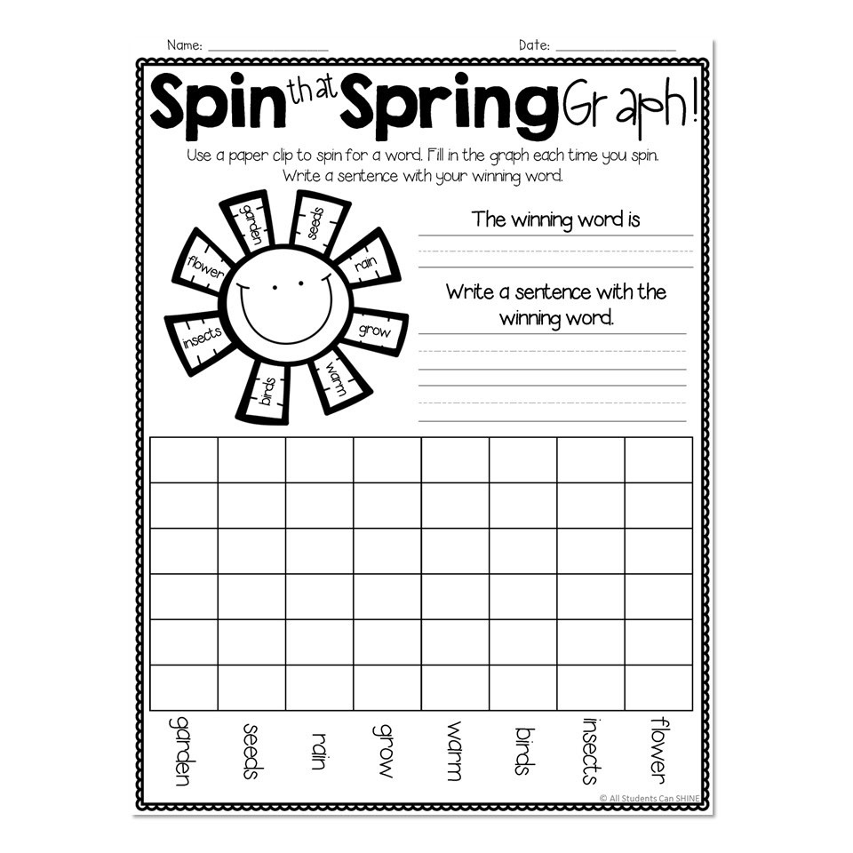 Spring Literacy Printables - Spin Spring Graph - Lucky Little Learners
