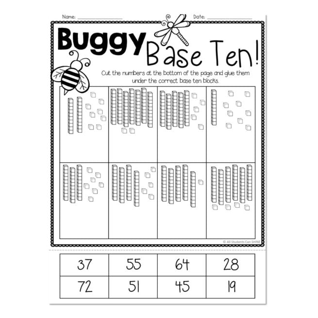 Spring Math Printables - Buggy Base Ten - Lucky Little Learners