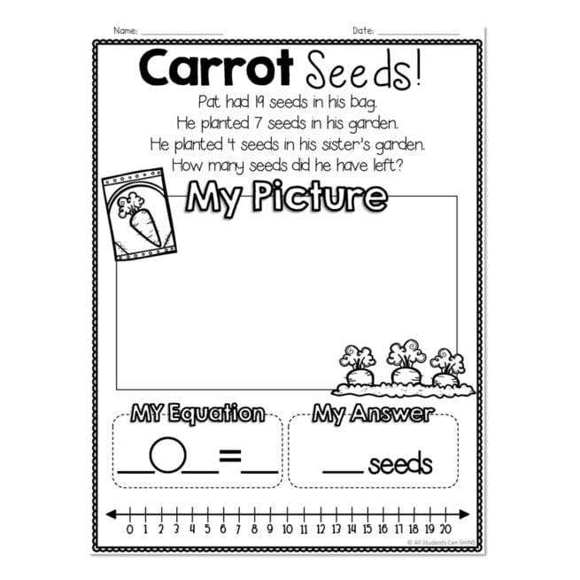 Spring Math Printables - Subtraction - Carrot Seeds - Lucky Little Learners