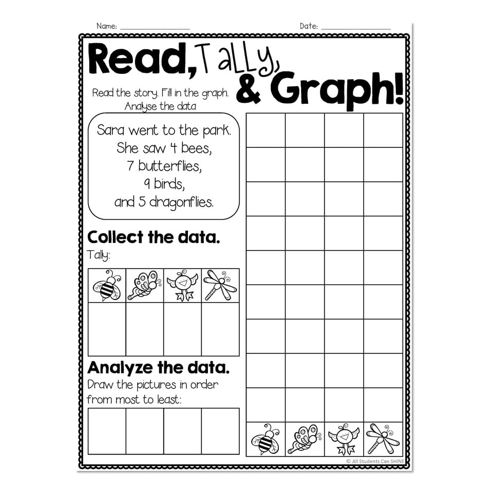 Spring Math Printables - Read Tally and Graph - Lucky Little Learners