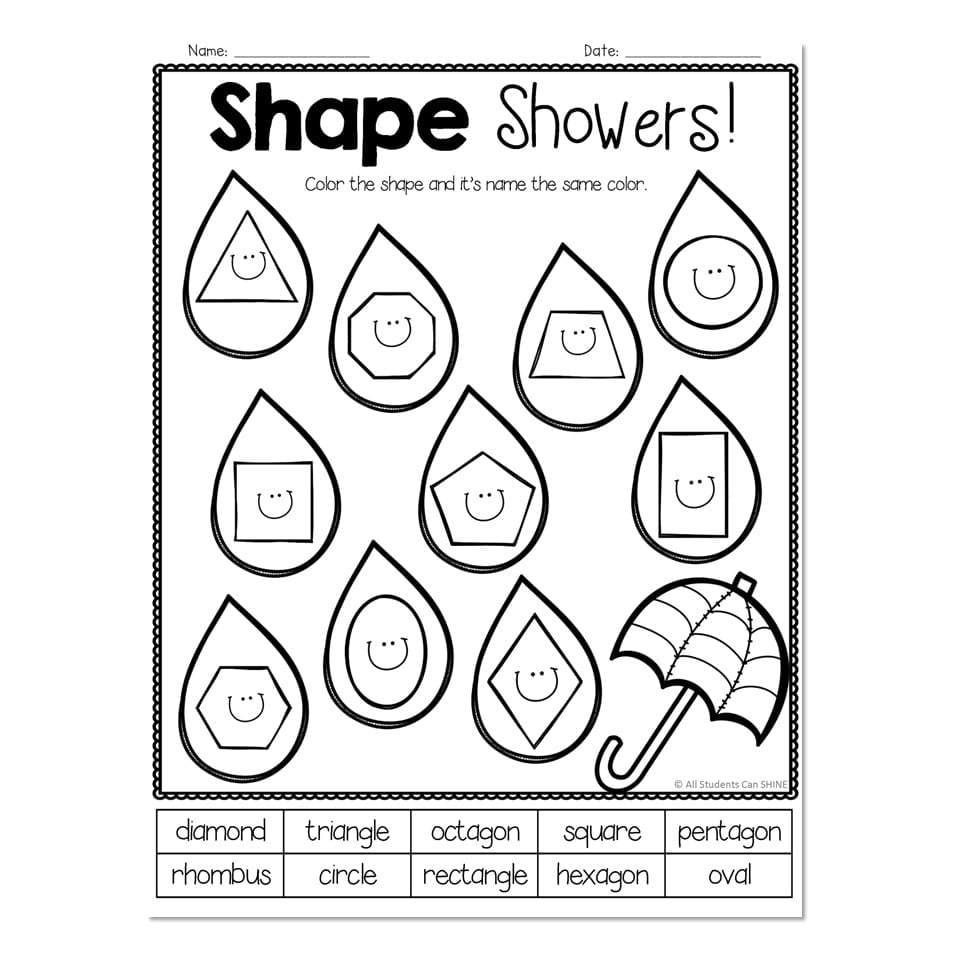 Spring Math Printables - Shape Showers - Lucky Little Learners