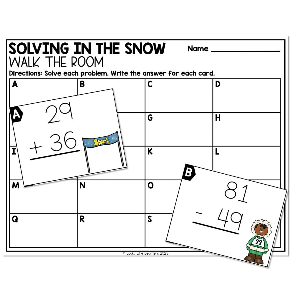 Sub Plans - Middle of Year - 2 Digit Addition - Walk the Room - Solving ...