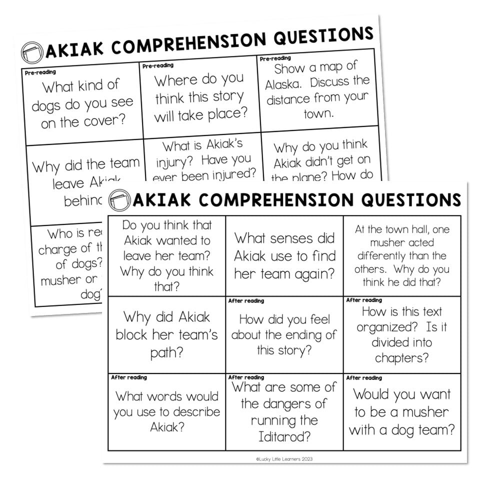 Sub Plans - Middle of Year - Akiak Book Companion - Comprehension ...