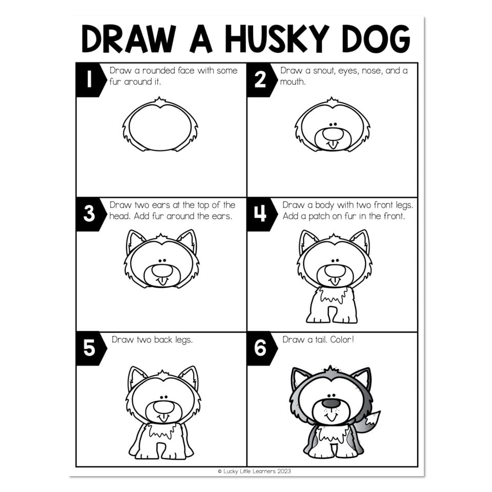 Sub Plans - Middle of Year - Directed Drawing - Draw a Husky Dog ...