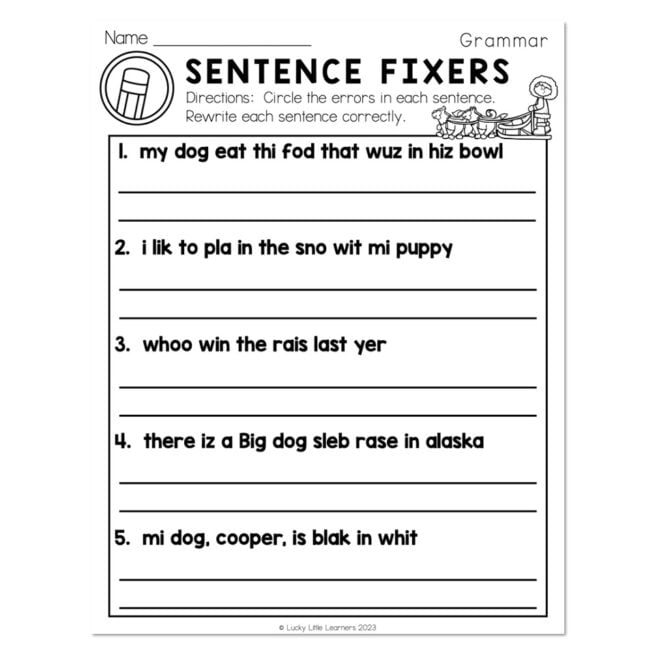 Sub Plans - Middle of Year - Grammar - Sentence Fixers - Lucky Little ...