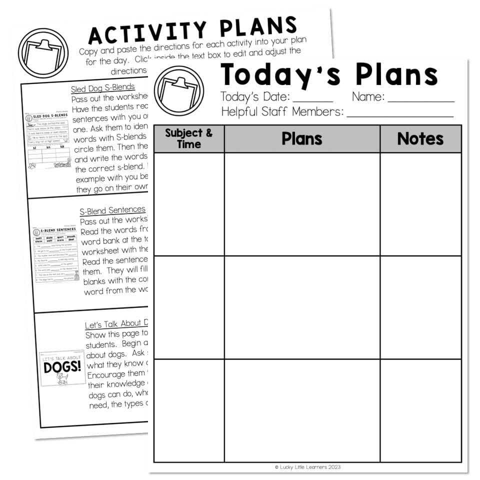 Sub Plans - Middle of Year - Lesson Plans with Activity instructions ...