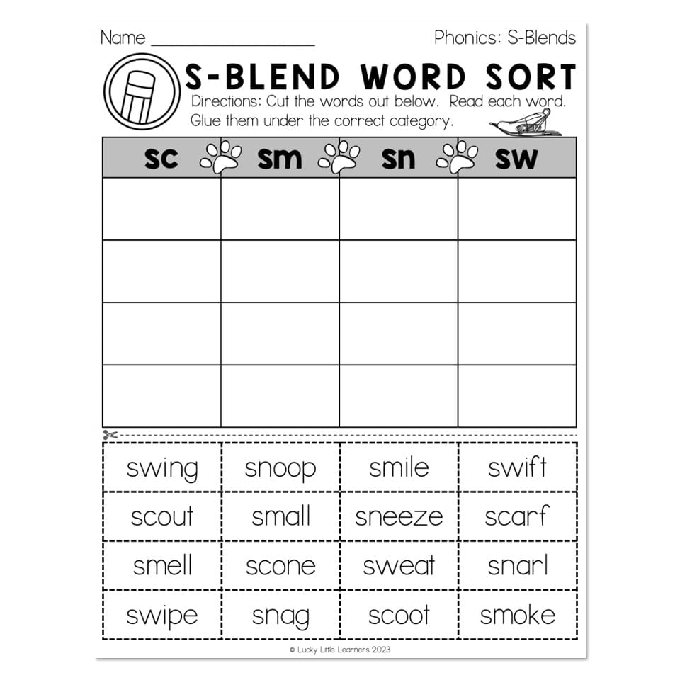 Sub Plans - Middle of Year - Phonics S Blends - S Blend Word Sort ...