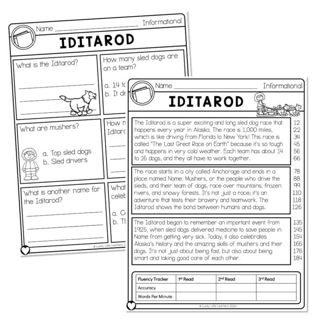Sub Plans - Middle of Year - Reading Passages - Iditarod Alaskan Sled ...