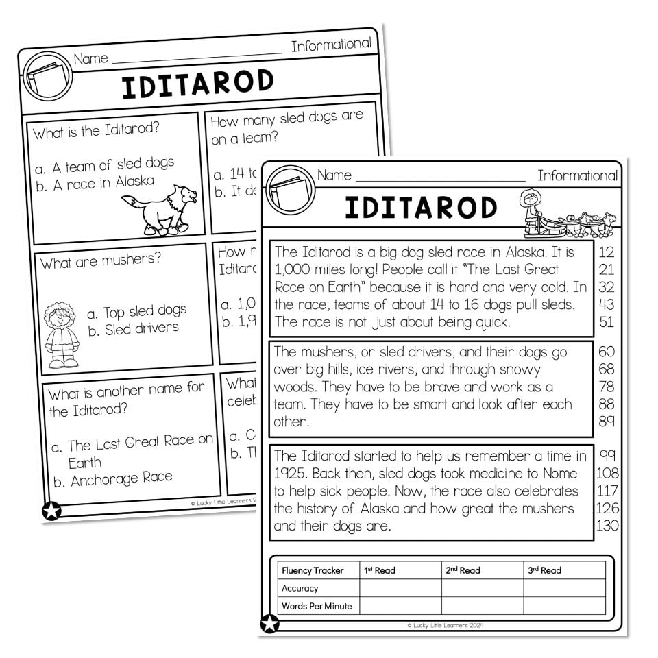 Sub Plans - Middle of Year - Reading Passages - Iditarod Alaskan Sled ...