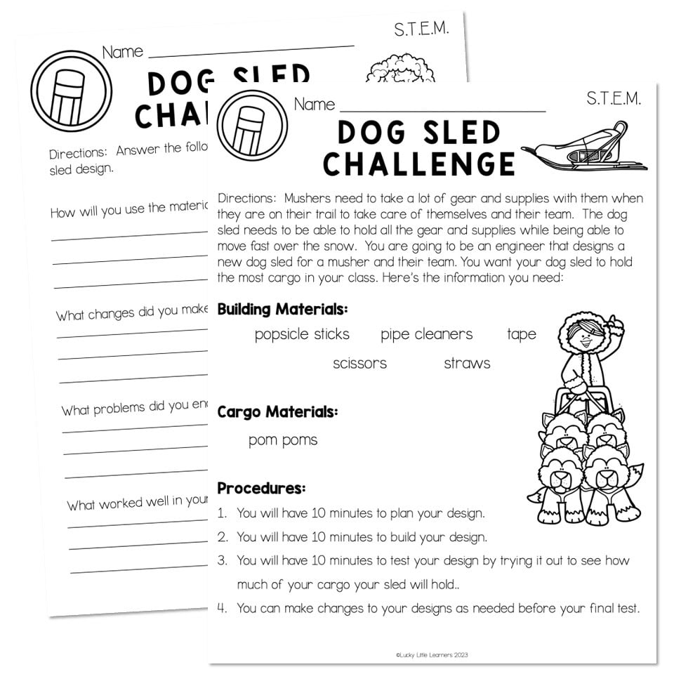 Sub Plans - Middle of Year - STEM - Dog Sled Challenge - Lucky Little ...