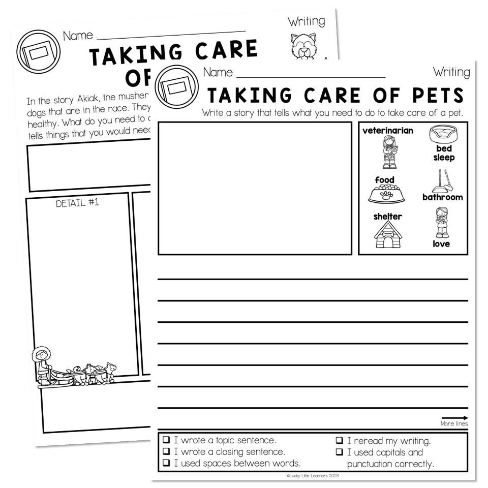 Sub Plans - Middle of Year - Writing - Taking Care of Pets - Lucky ...