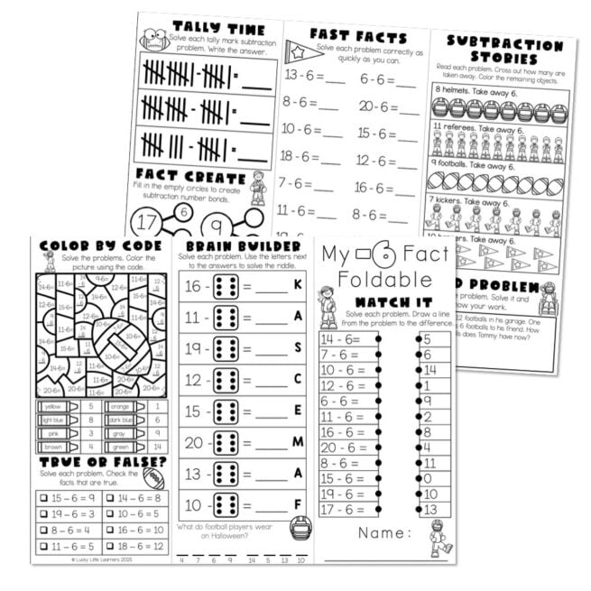 Subtraction Fact Fluency Brochure - Fact Foldable - Subtract 6 - Lucky ...