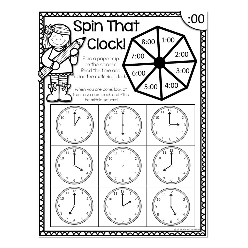 Telling Time Hands On Activities - Spin That Clock - Lucky Little Learners