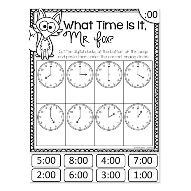 Telling Time Hands On Activities - What Time Is It Mr Fox - Lucky ...