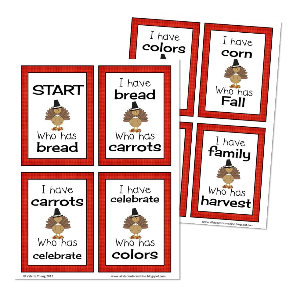 Thanksgiving Activities - I Have Who Has Card Game - Lucky Little Learners