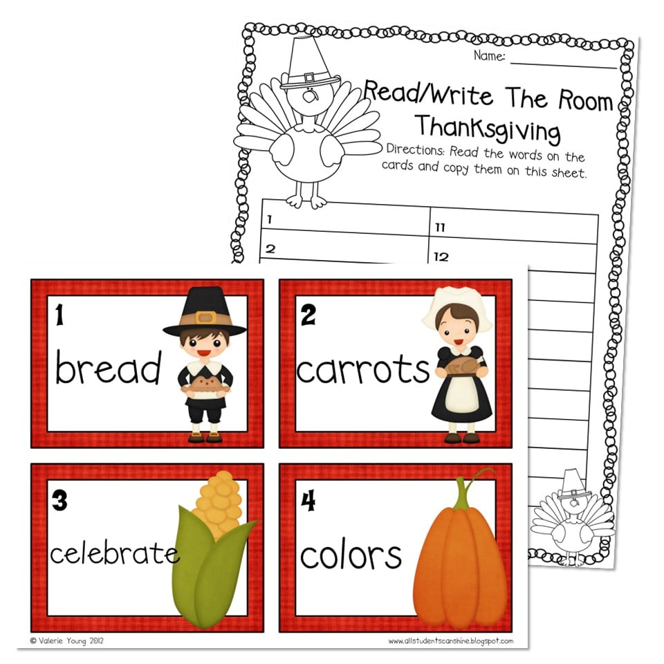 Thanksgiving Activities - Read and Write the Room - Lucky Little Learners