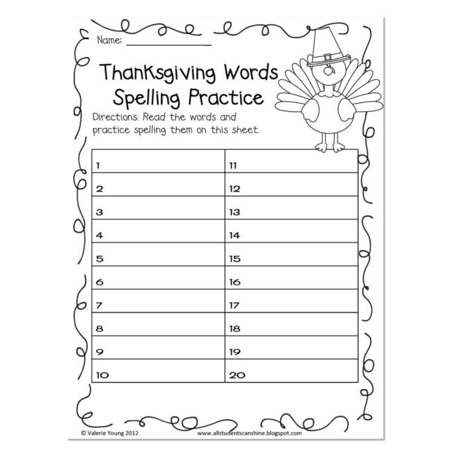 Thanksgiving Activities - Spelling Practice - Lucky Little Learners