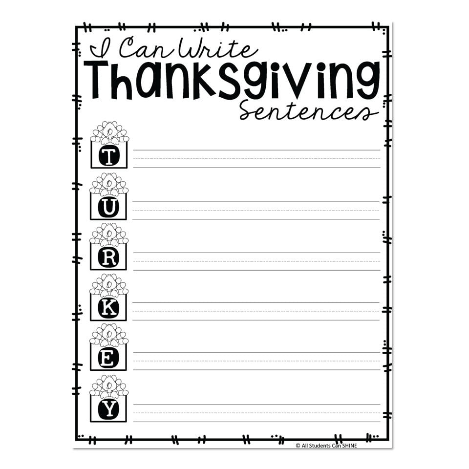 Thanksgiving Craftivity - Thanksgiving Sentences - Lucky Little Learners