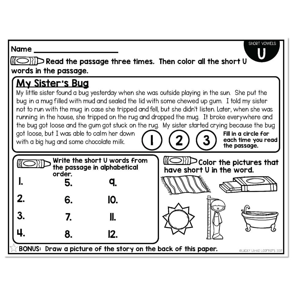 U - Short Vowels Phonics Mats 2nd Grade - Lucky Little Learners