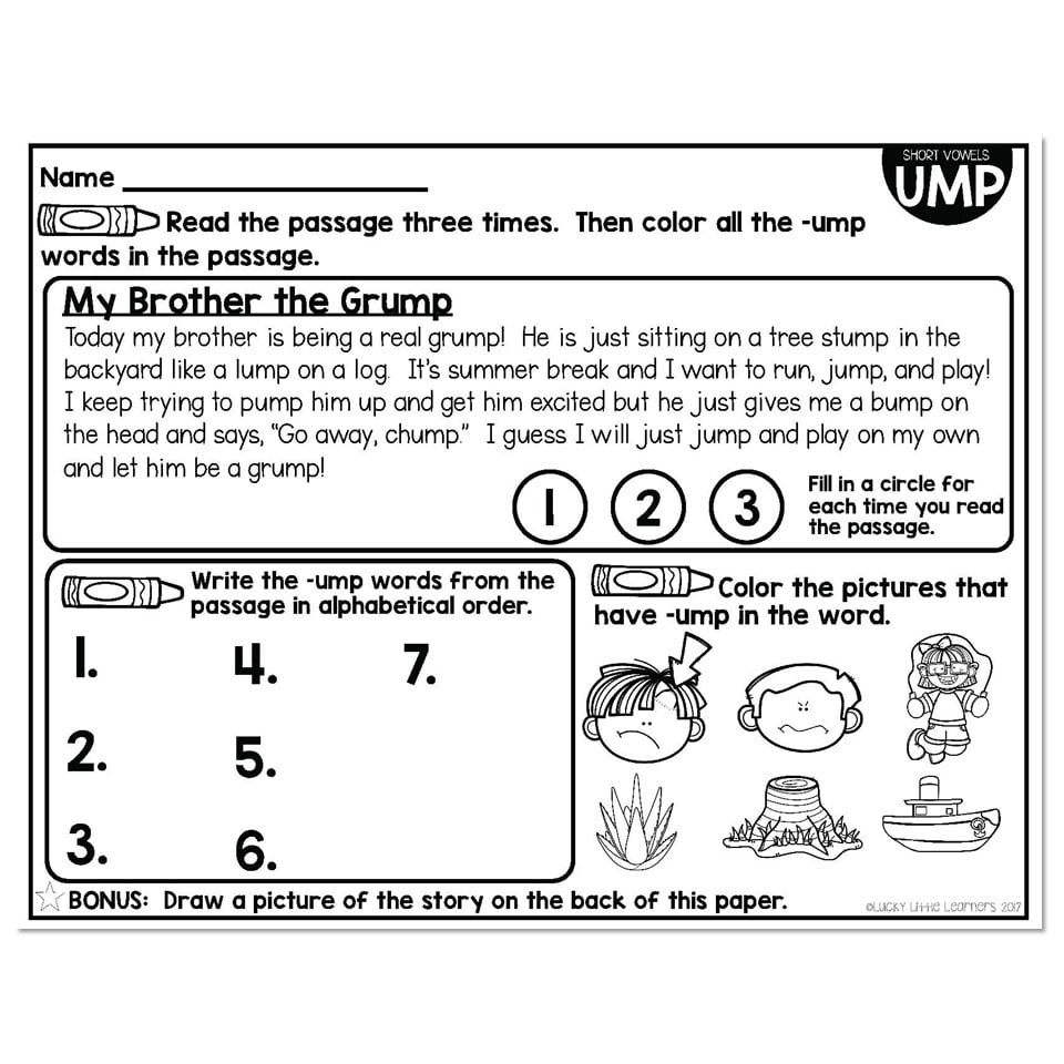 UMP - Short Vowels Phonics Mats 2nd Grade - Lucky Little Learners