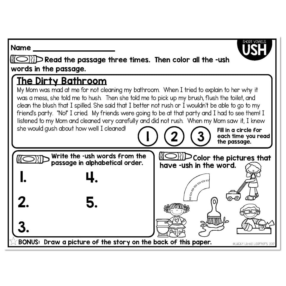 USH - Short Vowels Phonics Mats 2nd Grade - Lucky Little Learners
