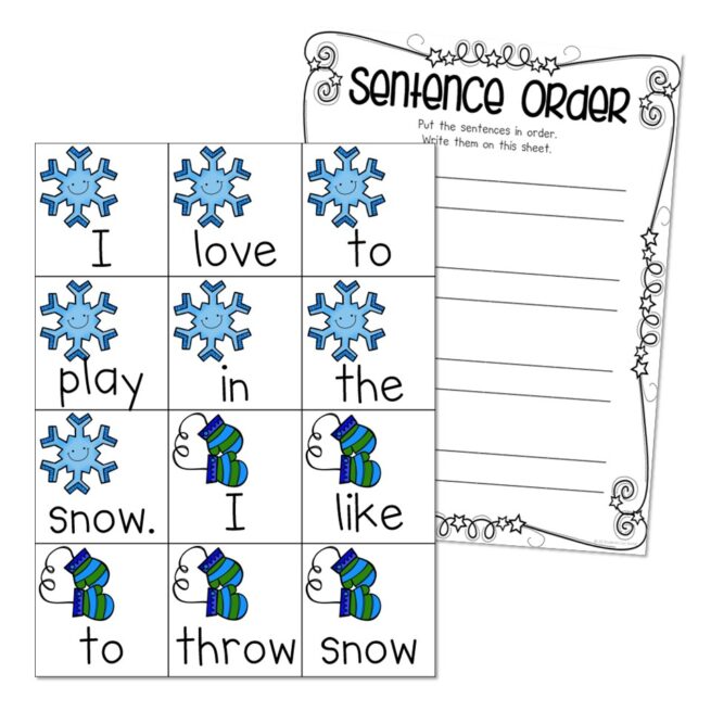 Winter Centers - Literacy - Sentence Order - Lucky Little Learners