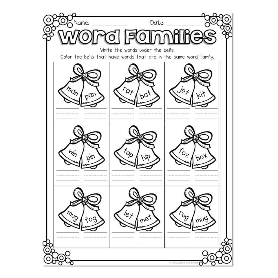 Winter Literacy Activities - Word Families - Lucky Little Learners