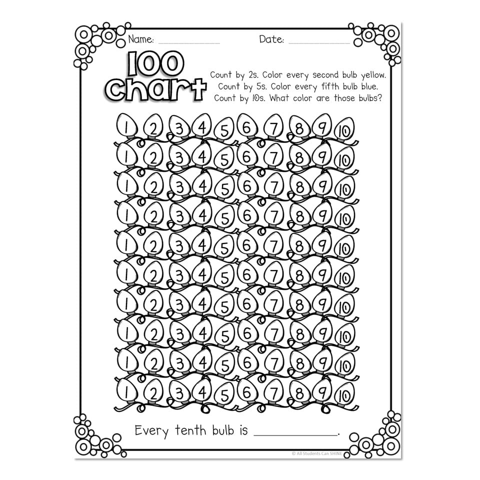 Winter Math Activities - 100 Chart - Lucky Little Learners