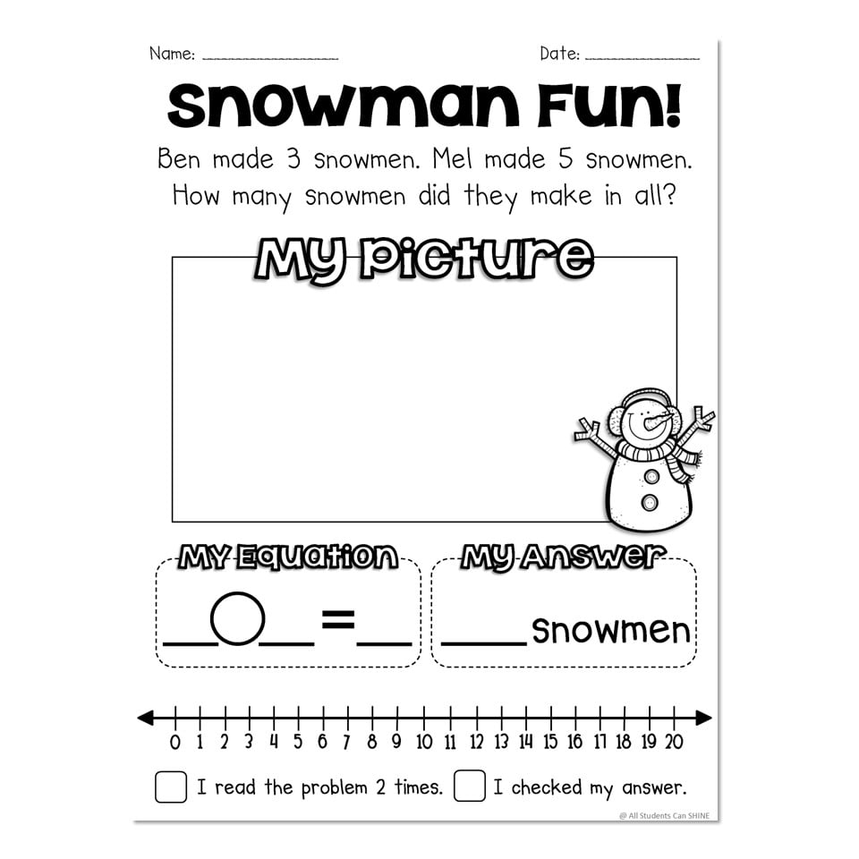 Winter Math Activities - Addition Story Problem - Lucky Little Learners