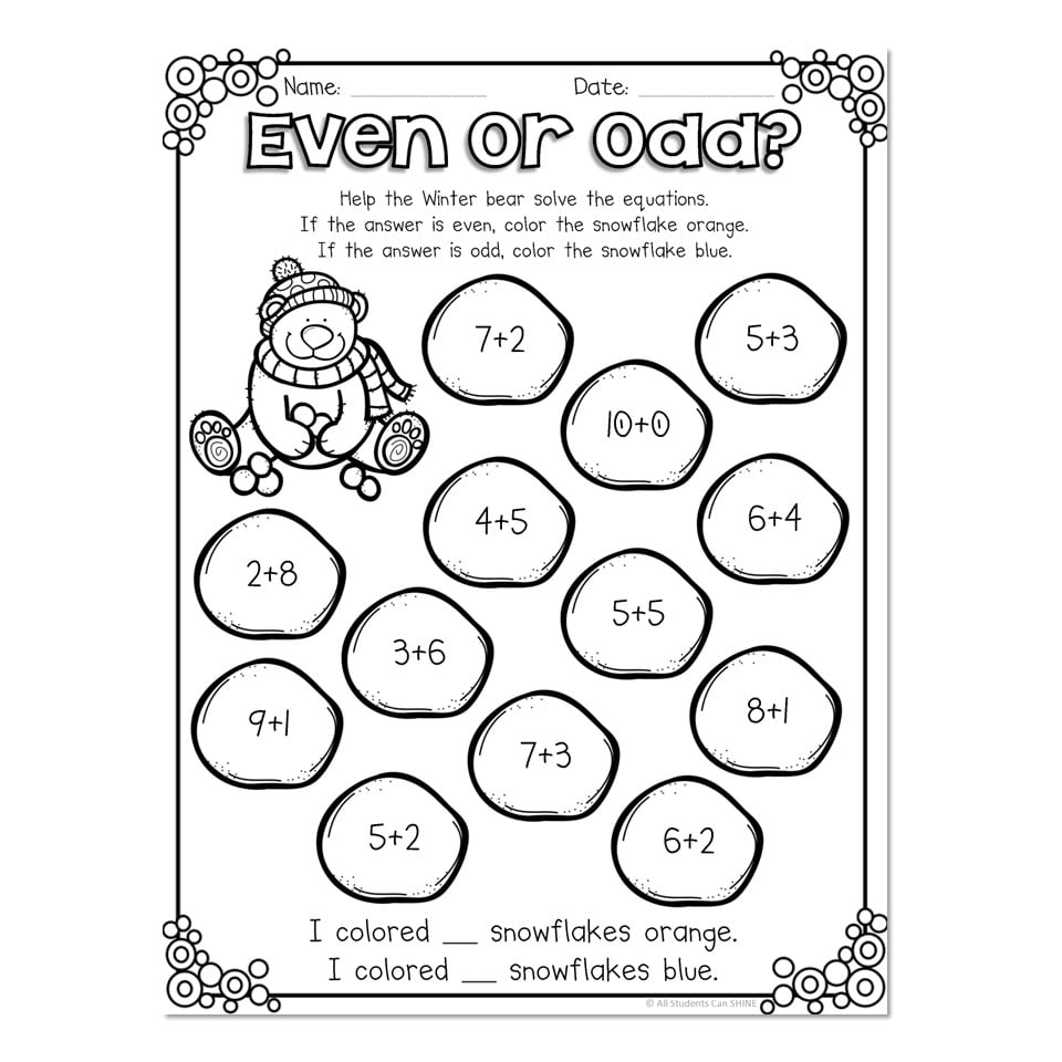 Winter Math Activities - Even or Odd - Lucky Little Learners