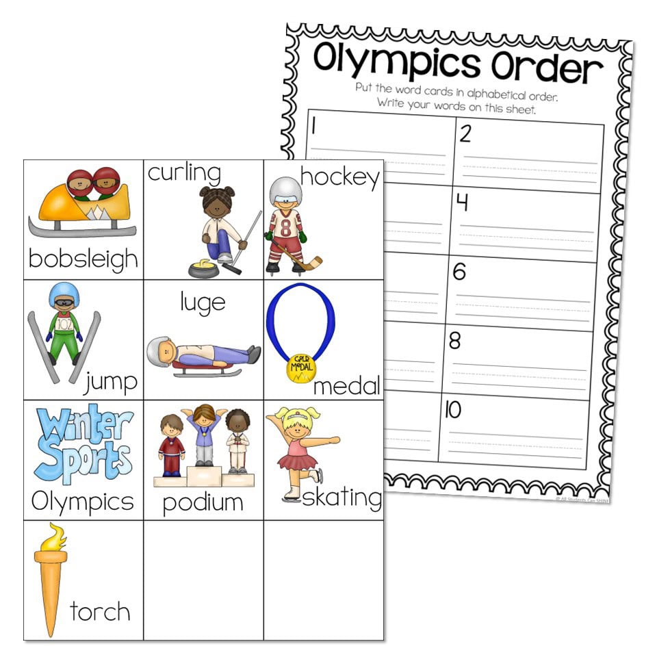 Winter Sports - Centers - ABC Order - Lucky Little Learners