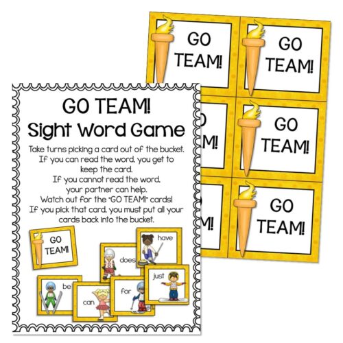 Winter Sports - Centers - Sight Word Game - Go Team - Lucky Little Learners