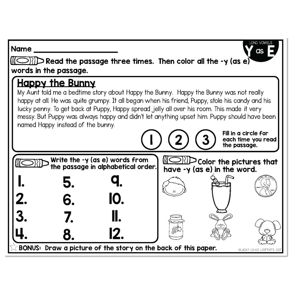 Y as E - Long Vowels Phonics Mats 2nd Grade - Lucky Little Learners