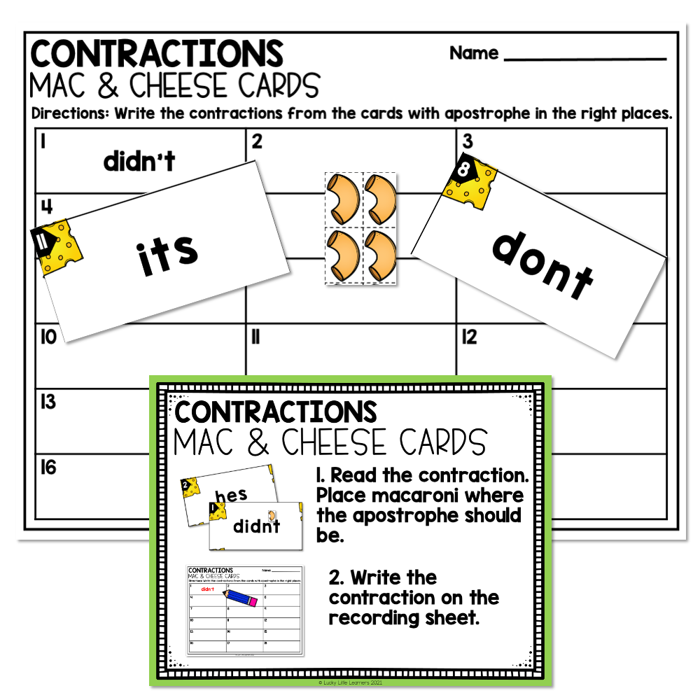 1st Grade Phonics Center - Contractions - Lucky Little Learners