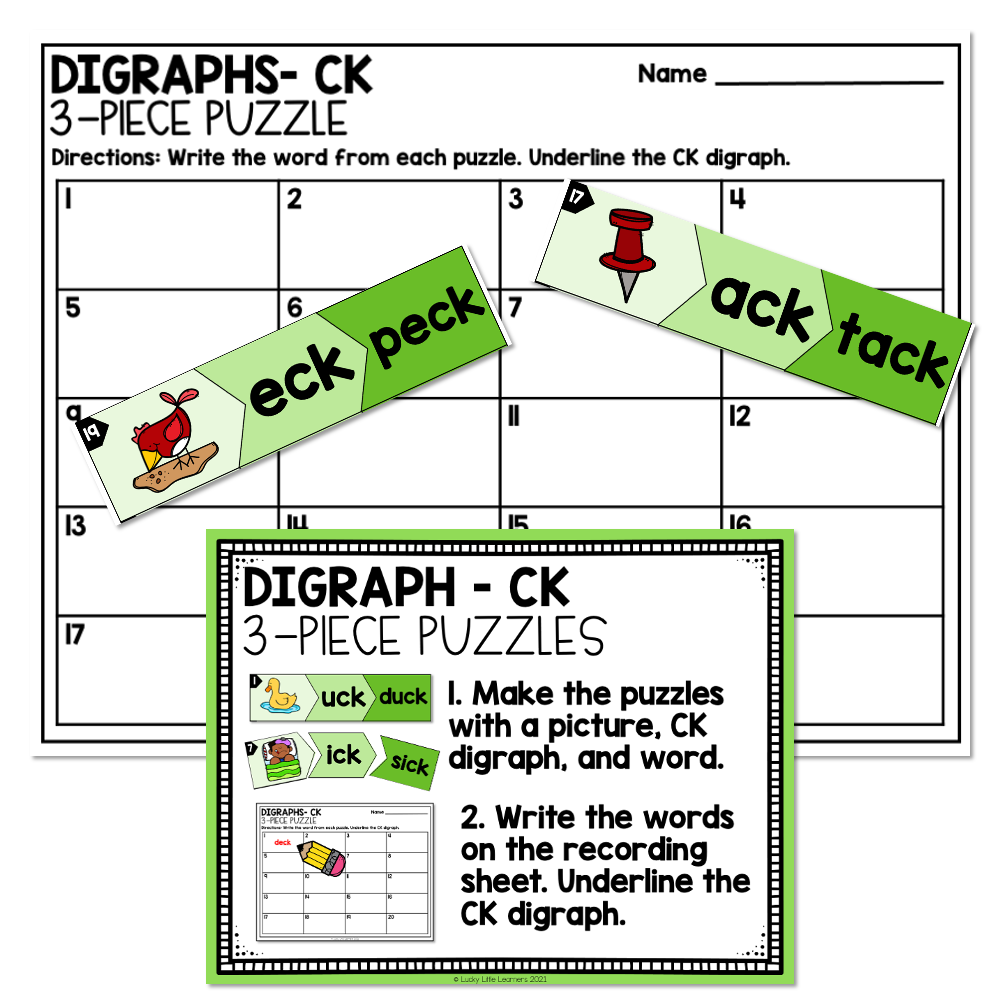 1st Grade Phonics Center - Digraph CK - Lucky Little Learners