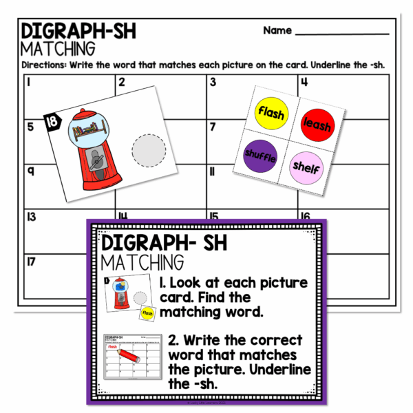 1st Grade Phonics Center - Digraph SH - Lucky Little Learners