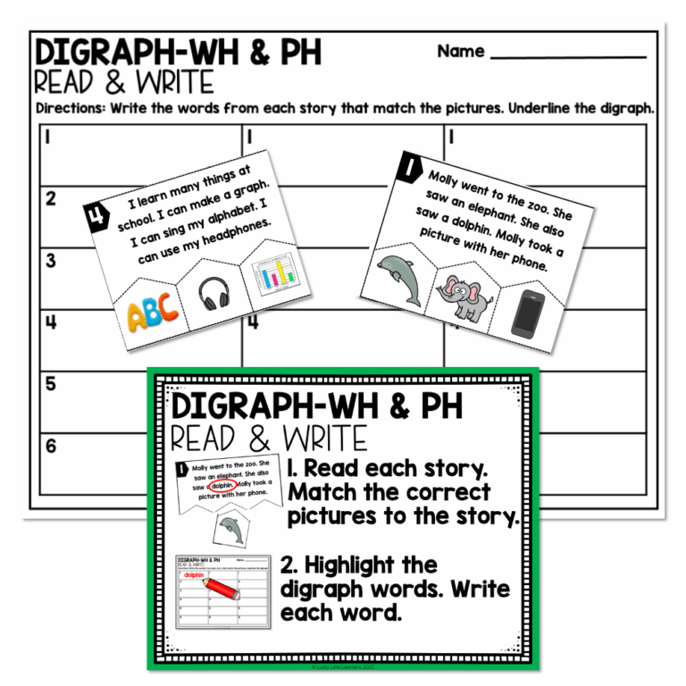 1st Grade Phonics Center - Digraph WH and PH - Lucky Little Learners