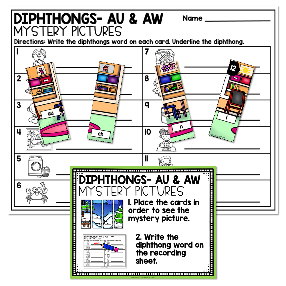 1st Grade Phonics Center - Diphthongs AU and AW - Lucky Little Learners