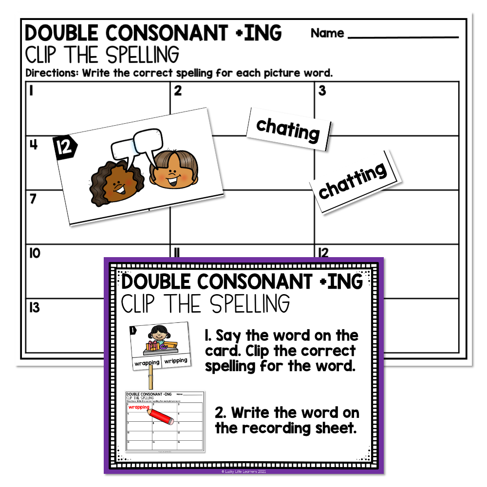 1st Grade Phonics Center - Double Consonant ing - Lucky Little Learners