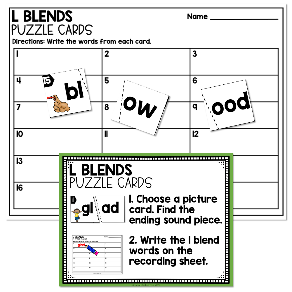 1st Grade Phonics Center - L Blends - Lucky Little Learners